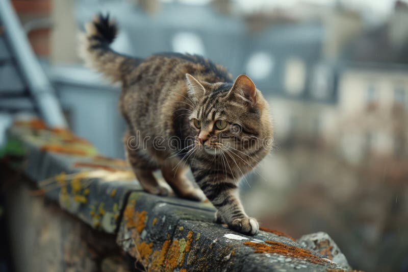 A Cat is Walking on a Ledge Outside Stock Image - Image of mammal ...