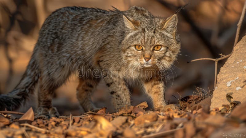 A Cat Walking through a Pile of Leaves and Sticks, AI Stock Image ...