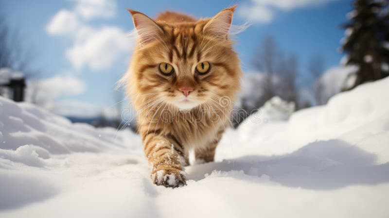 Cat walking on snow stock illustration. Illustration of frost - 299656663