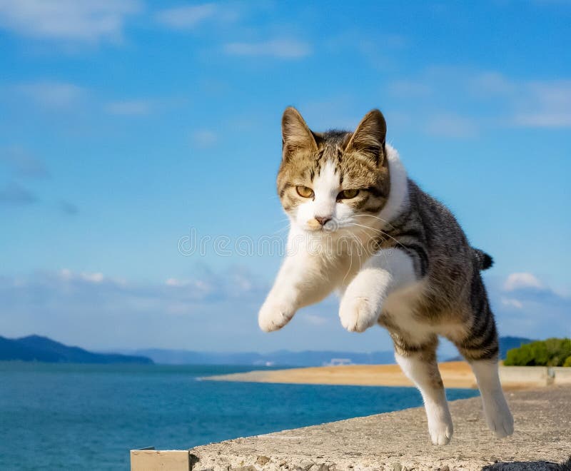 A Cat Was Hopping Alone on the Beach Area during the Day Stock Photo ...