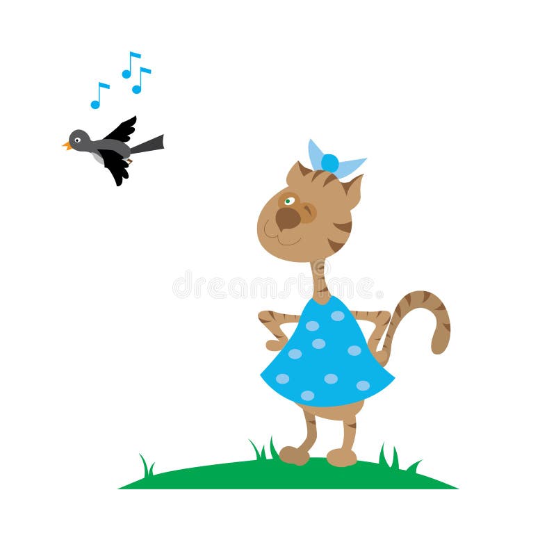 The Cat is Watching the Bird Stock Vector - Illustration of blue, grass ...
