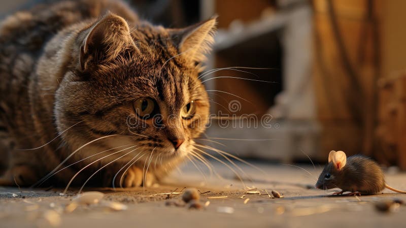 The Cat is Watching the Mouse Stock Illustration - Illustration of ...