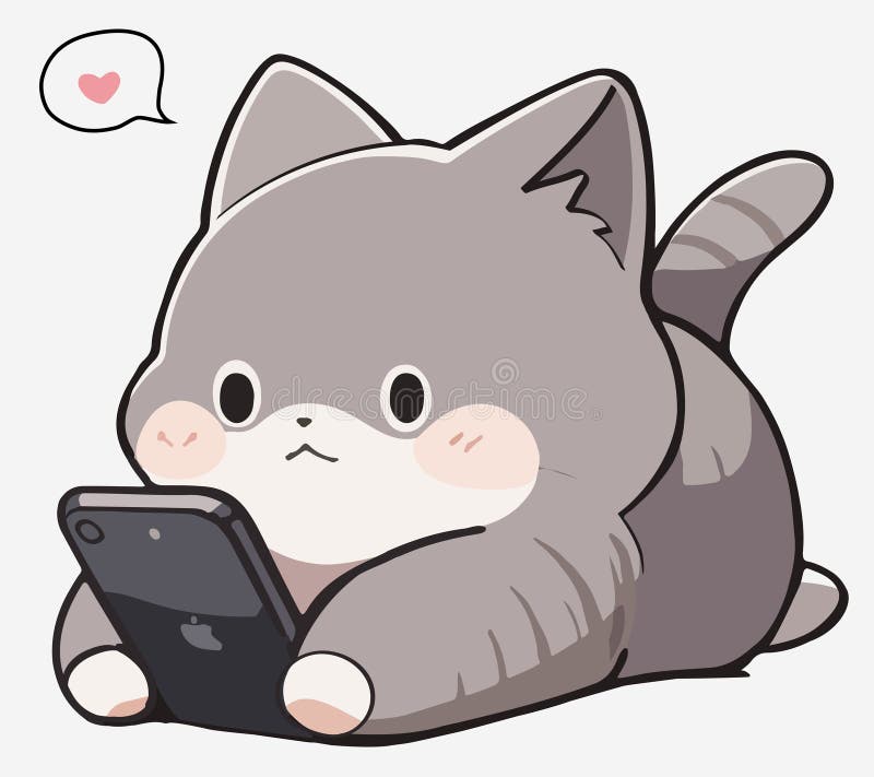 A Cute Cat Using a Mobile Phone in a Sofa. Stock Illustration ...