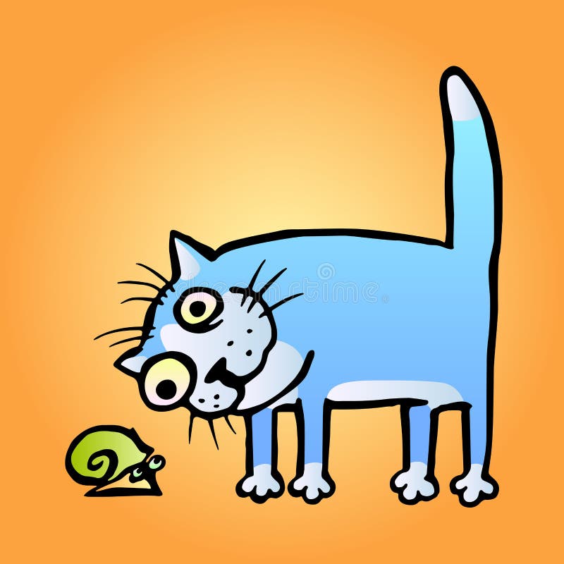 Cat Watching Snail. Vector Illustration Stock Vector - Illustration of ...