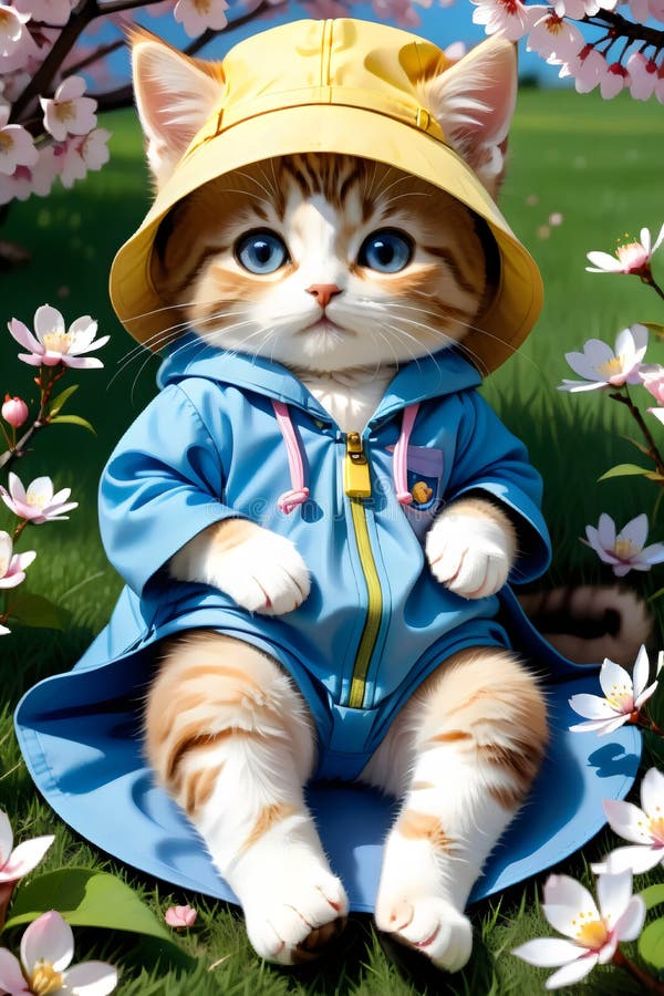 Cat Wearing a Blue Coat and a Hat Stock Illustration - Illustration of ...