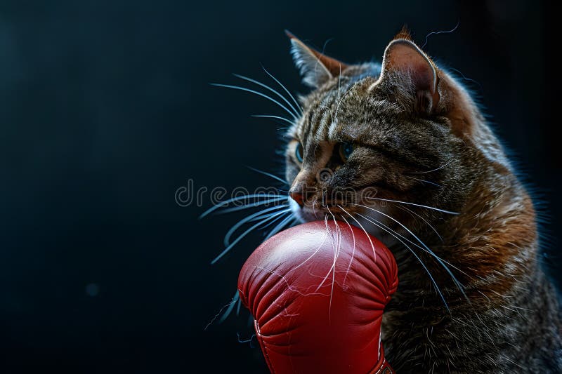 A Cat Wearing Boxing Gloves with a Dark Background Stock Photo - Image ...