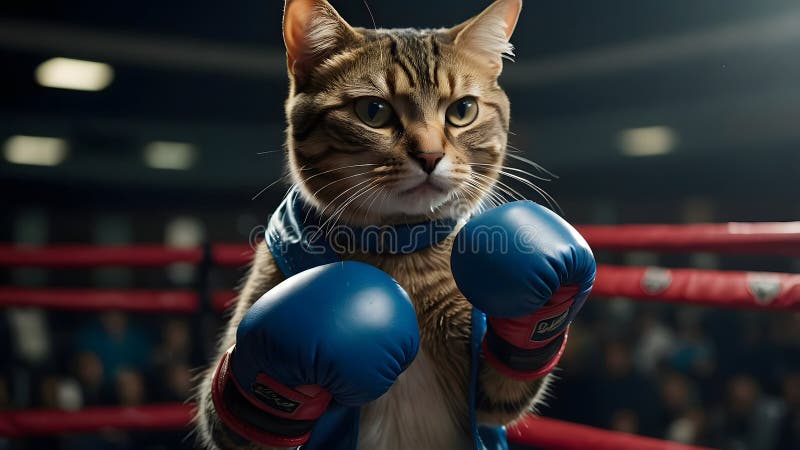 A Cat Wearing Boxing Gloves with a Dark Background Stock Image - Image ...