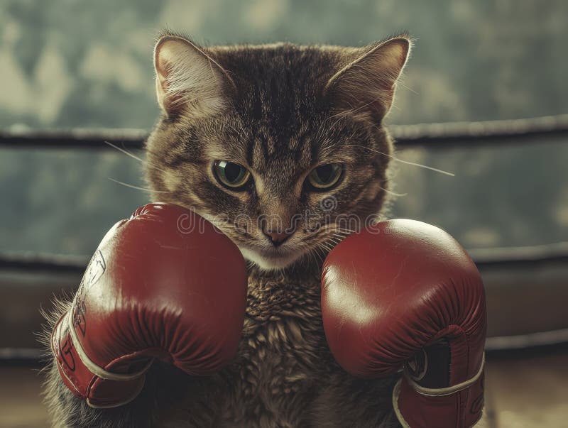 Cat Wearing Boxing Gloves Poses for the Camera with an Engaging ...