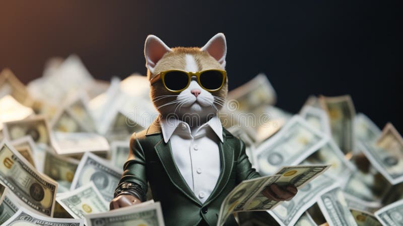 Cat Wearing CEO Uniforms and Sunglasses, Lying on His Back. Generative ...