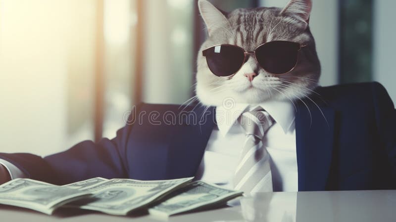 Cat Wearing CEO Uniforms and Sunglasses, Lying on His Back. Generative AI Stock Illustration ...