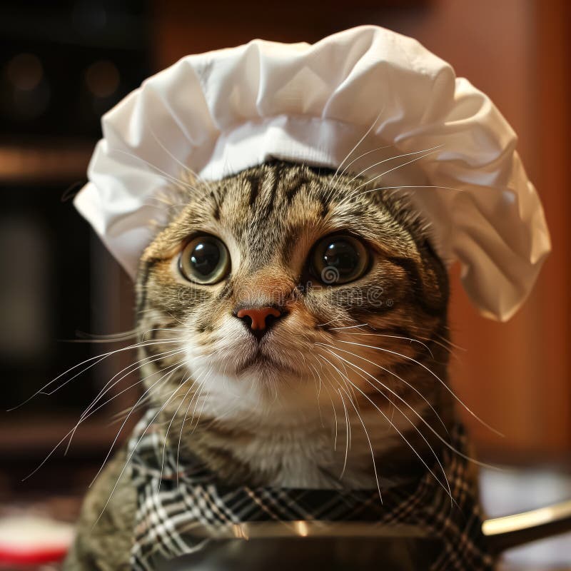 Cat Wearing a Chef S Hat and Apron. Stock Photo - Image of kitten ...