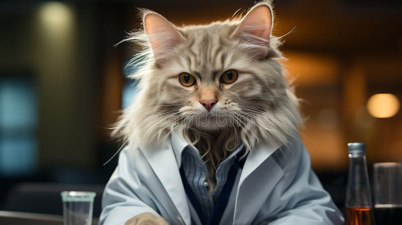 Cat wearing doctor coat stock illustration. Illustration of medicine ...