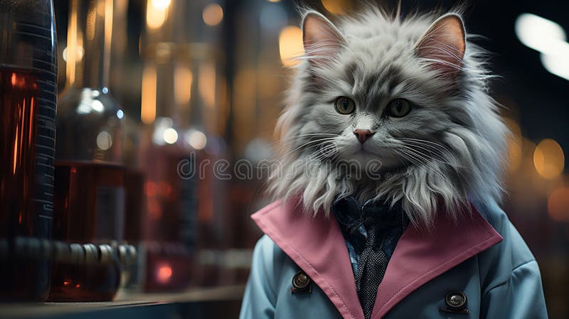 Cat wearing doctor coat stock illustration. Illustration of ...