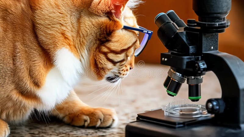 A Cat Wearing Glasses is Looking through a Microscope Stock Video ...