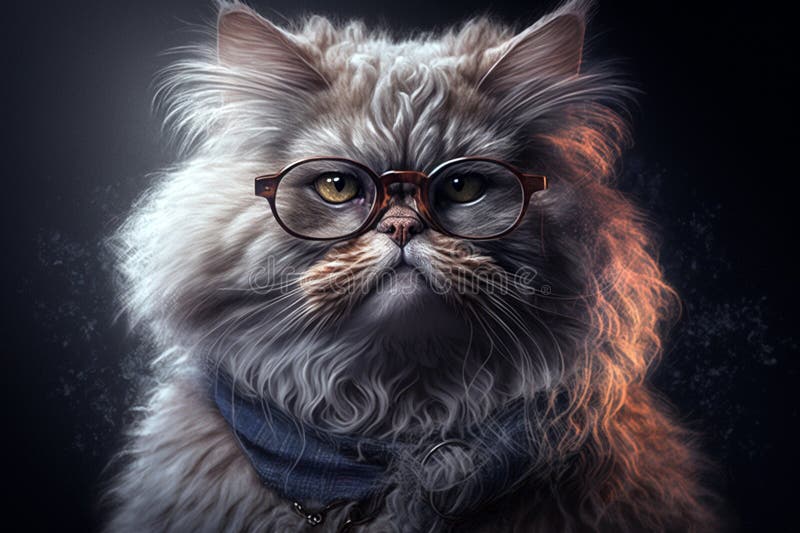Cat Wearing Glasses, Smart Fluffy Cat with Round Glasses Looking at the ...