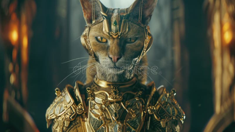 A Cat Wearing a Golden Armor Outfit Stock Image - Image of foreground ...