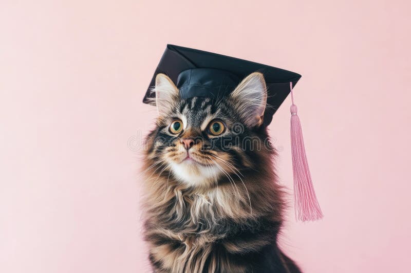 Cat Wearing Graduation Cap stock image. Image of degree - 381706421