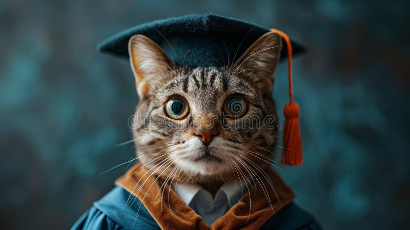 Cat Wearing Graduation Cap and Gown Stock Image - Image of proud ...