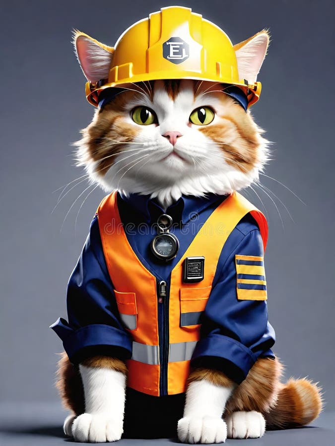 A Cat Wearing a Hard Hat and a Construction Outfit Stock Illustration ...