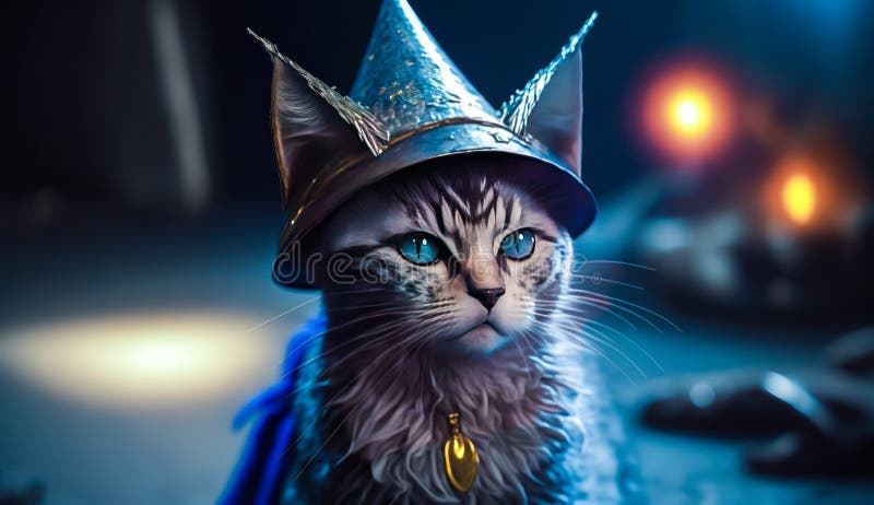 Cat Wearing Hat with Chain Around Its Neck. Generative AI Stock ...