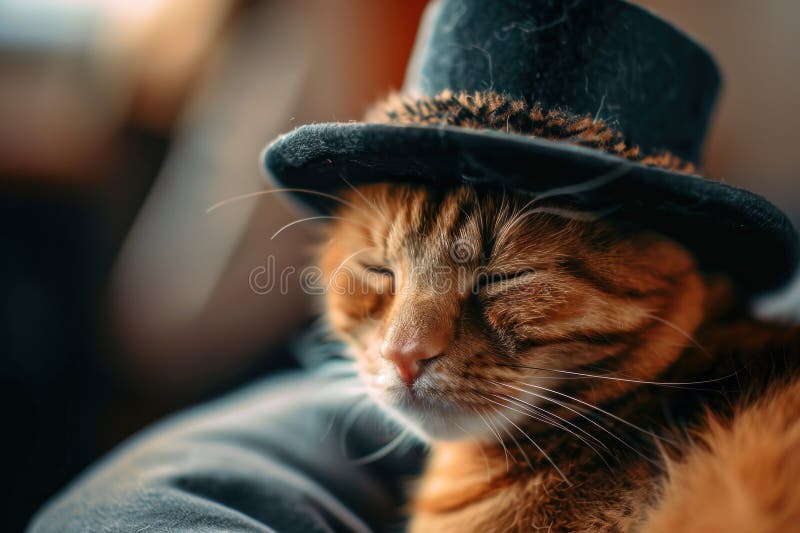 A Cat Wearing a Hat is Staring at the Camera Stock Image - Image of ...