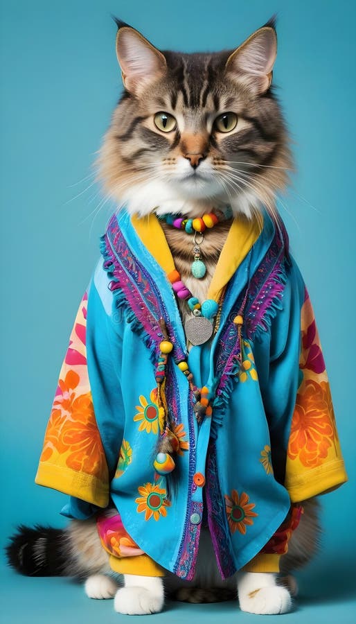 Cat Wearing Hippy Clothes. the Idea of the Humanization of Animals ...