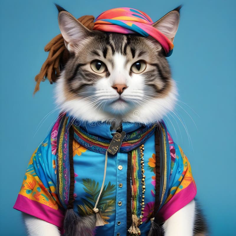 Cat Wearing Hippy Clothes. the Idea of the Humanization of Animals ...