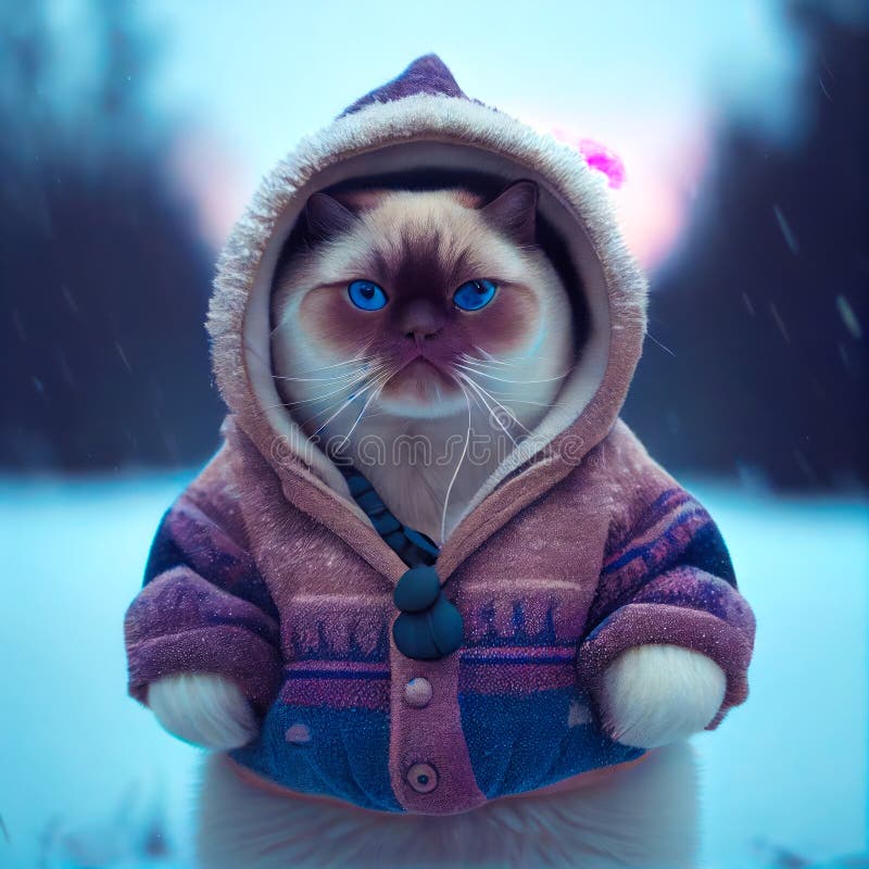 Cat Wearing Jacket and Blue Eyes in the Snow. Generative AI Stock ...