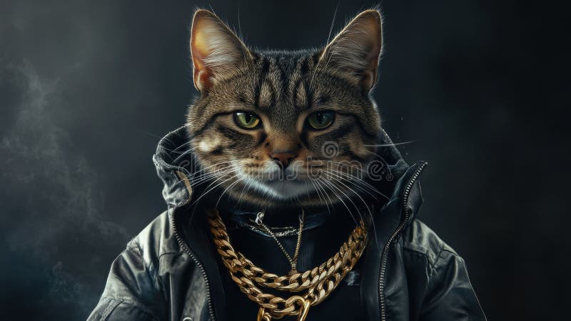 A Cat Wearing a Jacket and a Chain Stock Illustration - Illustration of ...
