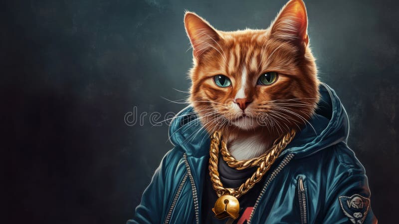 A Cat Wearing a Jacket and a Chain Stock Illustration - Illustration of ...