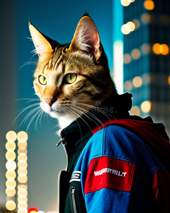 A Cat Wearing a Jacket Staring Stock Illustration - Illustration of ...