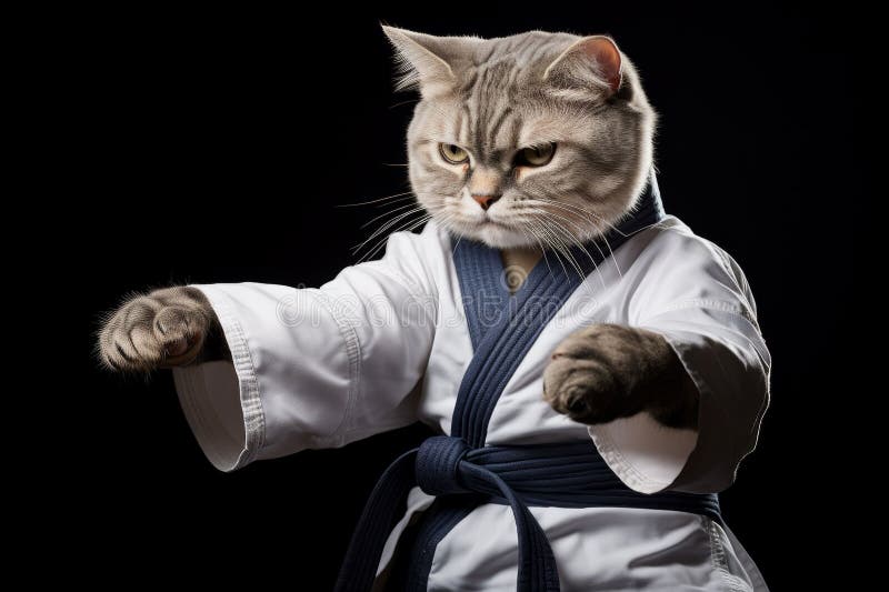 A Cat Wearing a Karate Uniform with an Expression of Displeasure on ...
