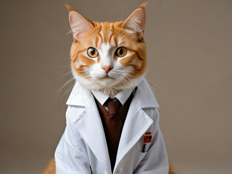 A cat wearing a lab coat stock image. Image of funny - 358787891
