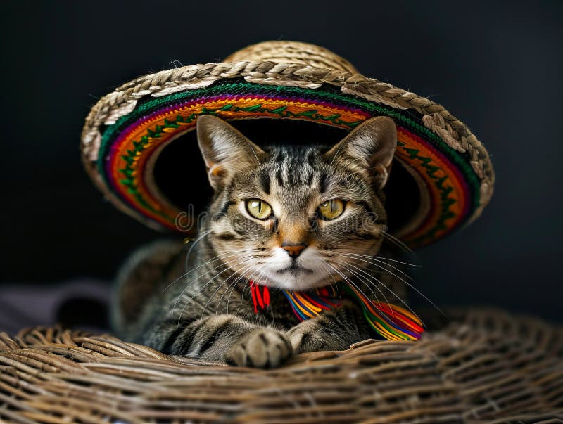 A Cat Wearing a Mexican Hat Stock Image - Image of wearing, mammal ...