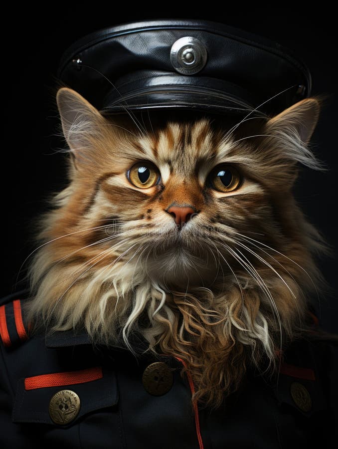 A Cat Wearing a Military Uniform and a Hat Stock Image - Image of ...