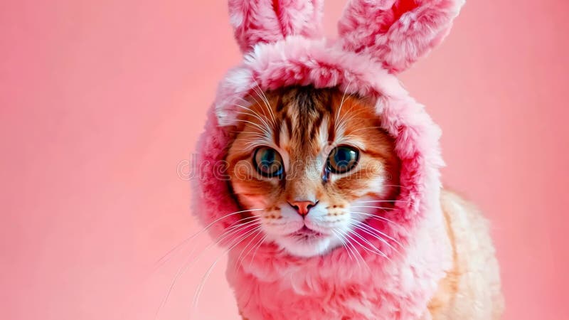 A Small Orange Cat Wearing a Pink Bunny Costume Stock Video - Video of ...