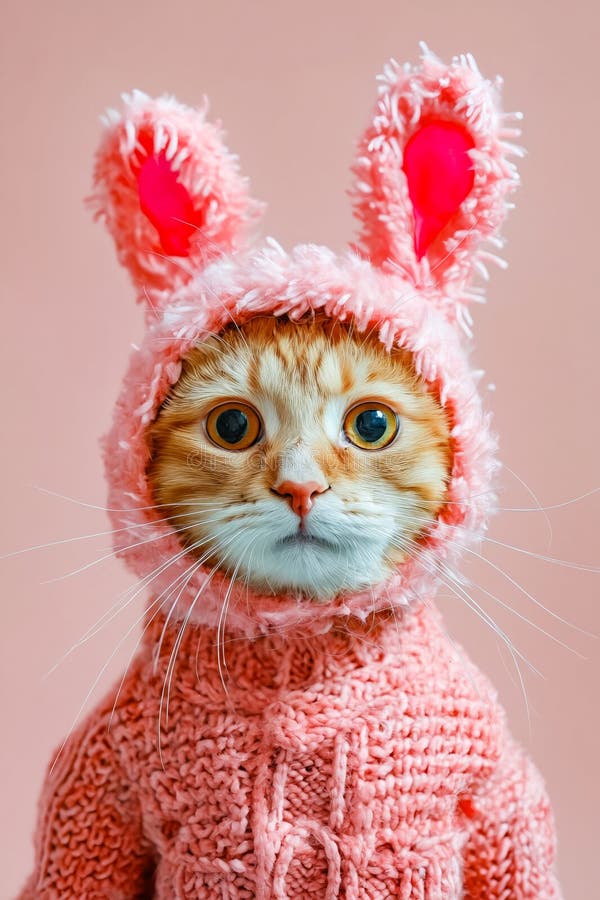 Cat Wearing Pink Bunny Costume. Generative AI Stock Image - Image of ...