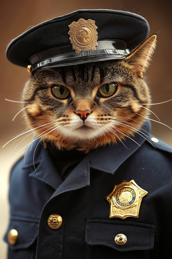 A Cat Wearing a Police Uniform and a Hat Stock Image - Image of badge ...