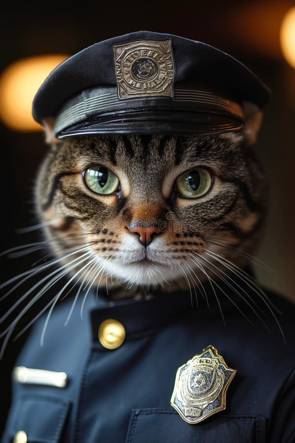 A Cat Wearing a Police Uniform and a Hat Stock Image - Image of ...