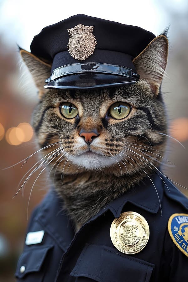 A Cat Wearing a Police Uniform and a Hat Stock Photo - Image of front ...