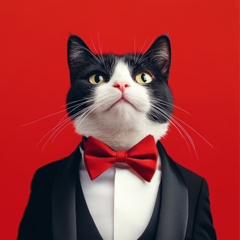 Cat Wearing a Red Bow Tie and a Black Suit Stock Illustration ...