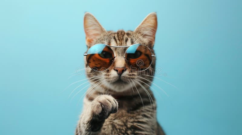 Cat Wearing Round Sunglasses Pointing at Camera Stock Photo - Image of ...