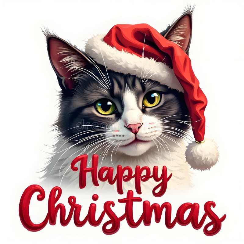 A Cat Wearing a Santa Hat with the Text "Happy Christmas Stock ...
