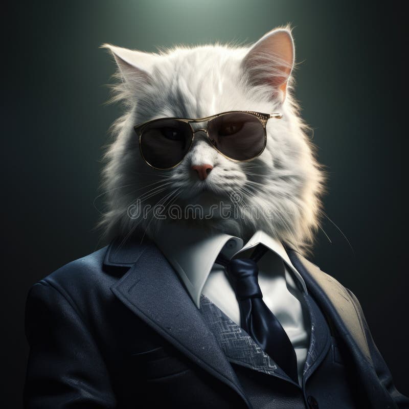 A Cat Wearing a Suit and Tie, AI Stock Photo - Image of wearing, suit ...