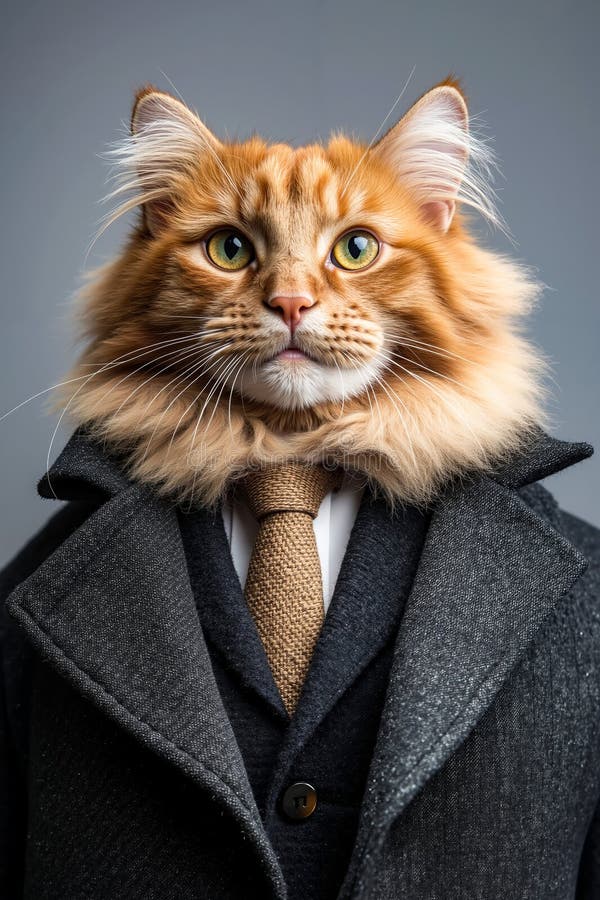 A Cat Wearing a Suit and Tie with a Fur Collar Stock Image - Image of ...