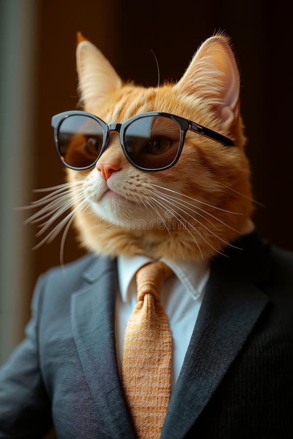 A Cat Wearing a Suit and Tie with Sunglasses on Stock Image - Image of ...