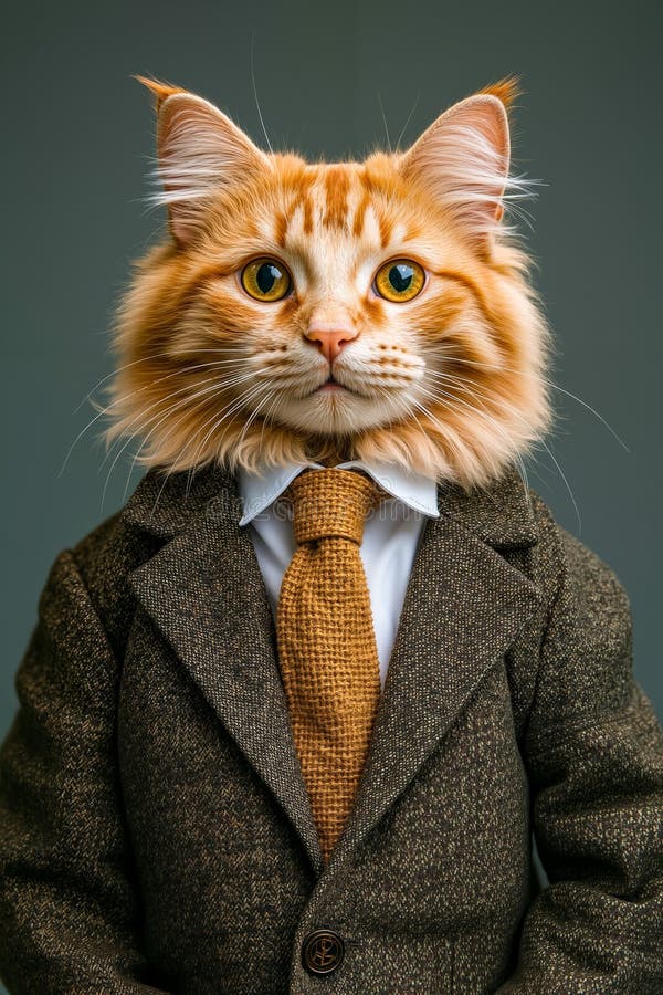 A Cat Wearing a Suit and Tie with a White Shirt Stock Image - Image of ...
