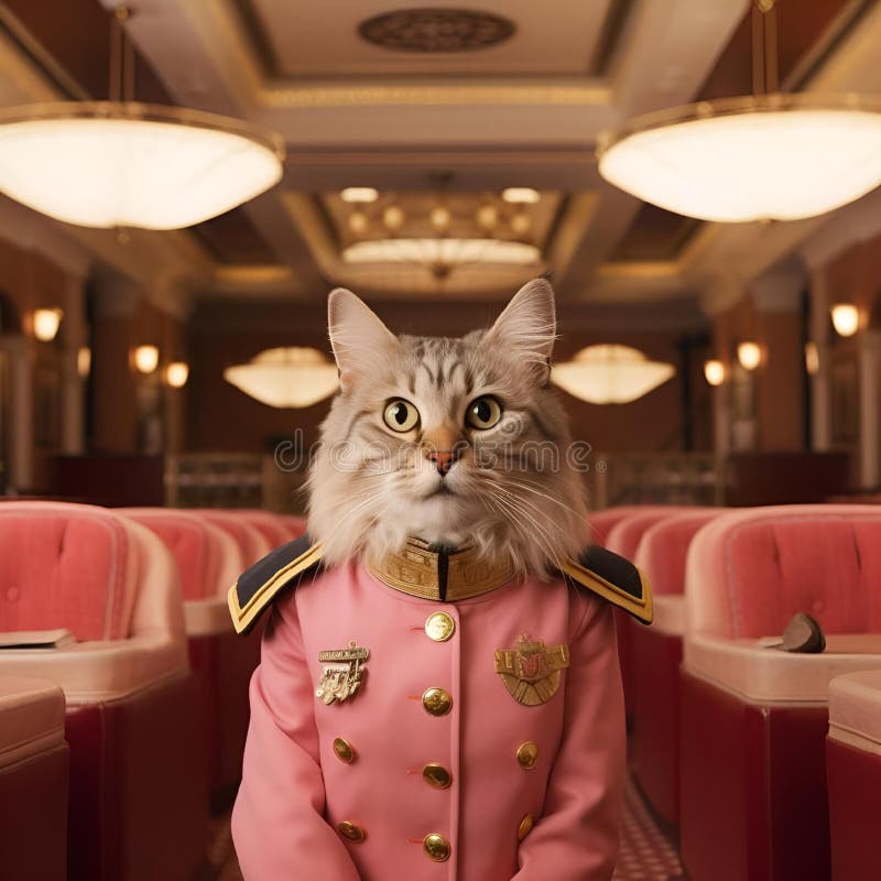 A Cat Wearing an Uniform Poses in a Restaurant Setting, Wearing Pink ...