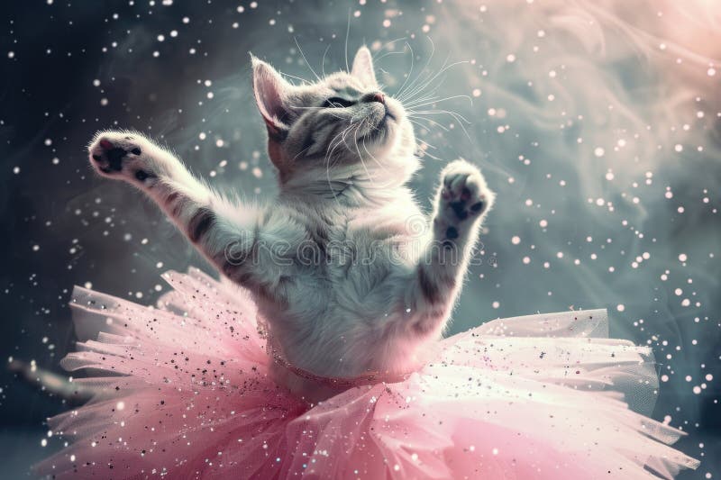 A Cat Wears a Pink Tutu and Dances in the Snow Stock Image - Image of ...