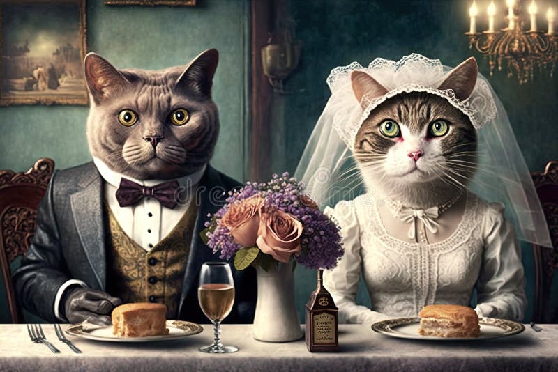 Cat Wedding Illustration Generative Ai Stock Photo - Image of wedding ...